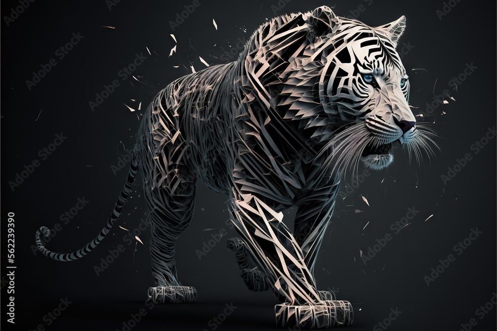 a tiger made of geometric shapes on a black background with a black ...