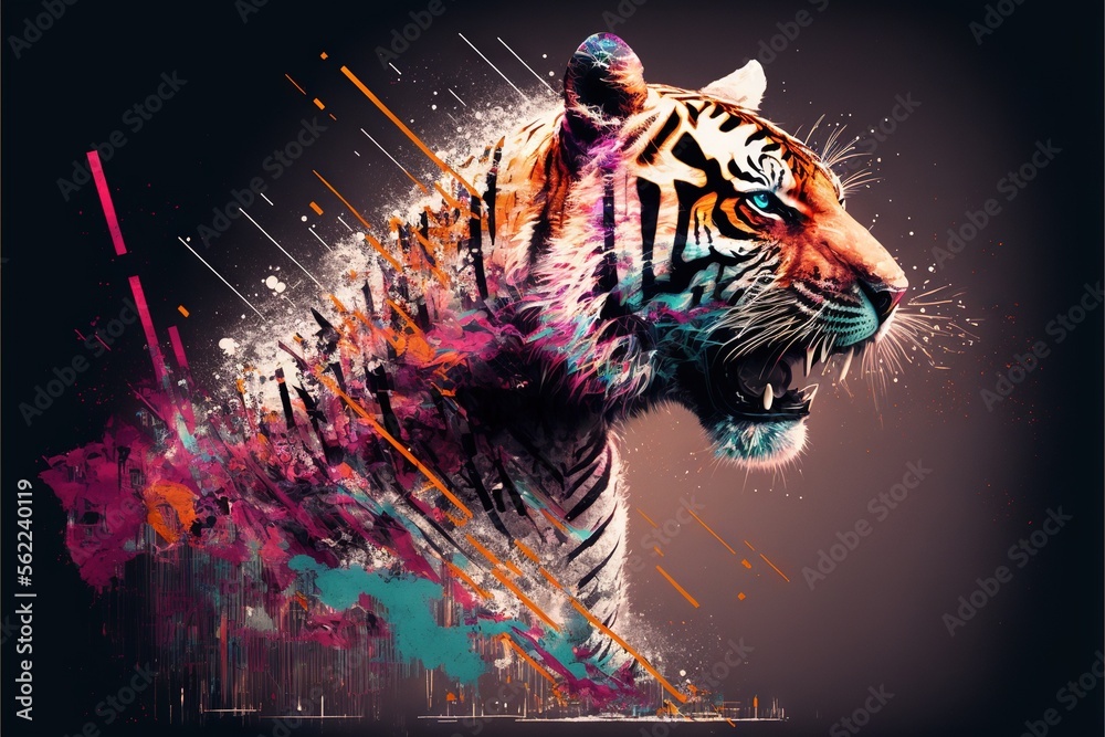 Illustrazione Stock a tiger with a colorful background and a black ...