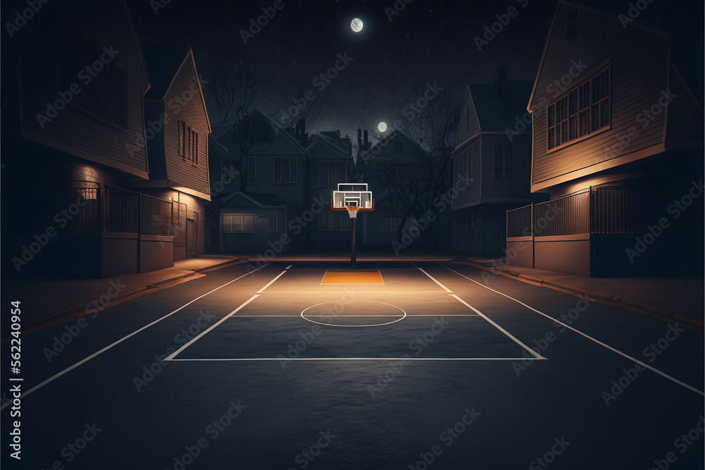 Outdoor Basketball Court At Night