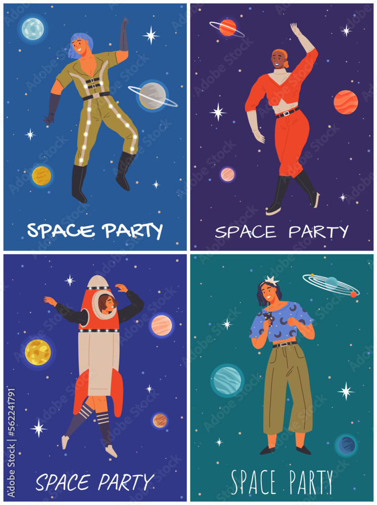 Animators birthday party in cosmic style. Theme party in costumes ...