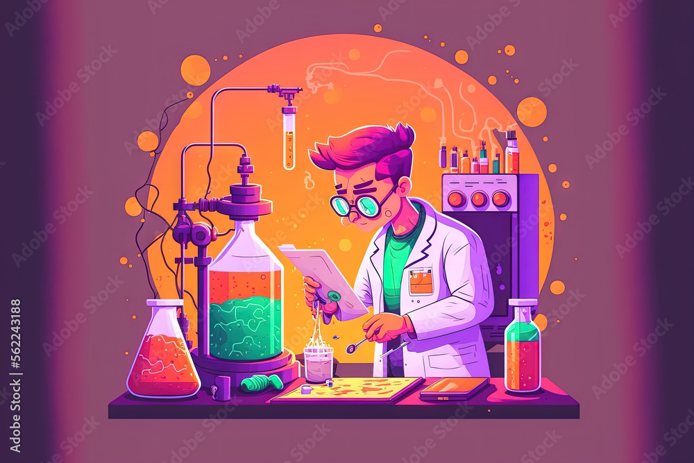 Using reagents to produce chemical reactions, the lab technician checks ...