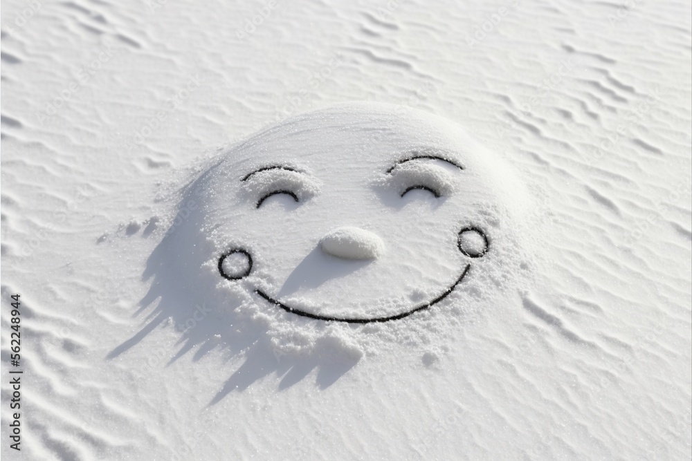 Happy smiley face drawn on snow, created with Generative AI technology ...