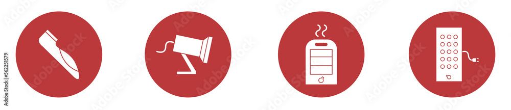 Infrared lamp modern icon set, red light device concept, heat bulb ...