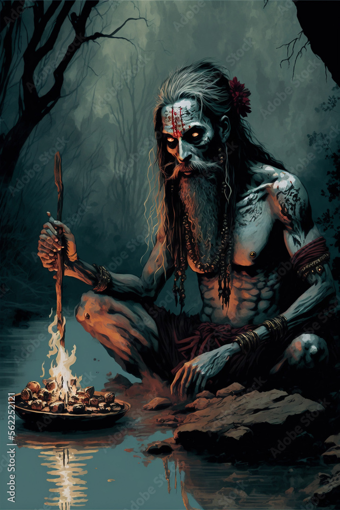 scary aghori, indian, river of india, generative a.i Stock Illustration ...