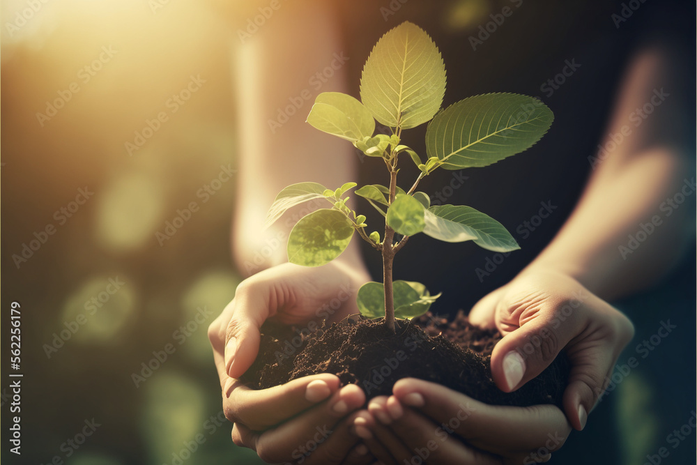 Nurturing the Future: Hands Holding and Caring for a Green Young Plant ...