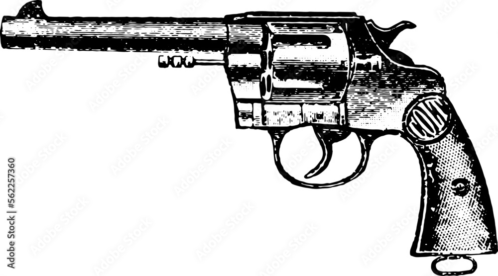 45-Caliber Double Action Revolver, Vintage Engraving Stock Vector ...