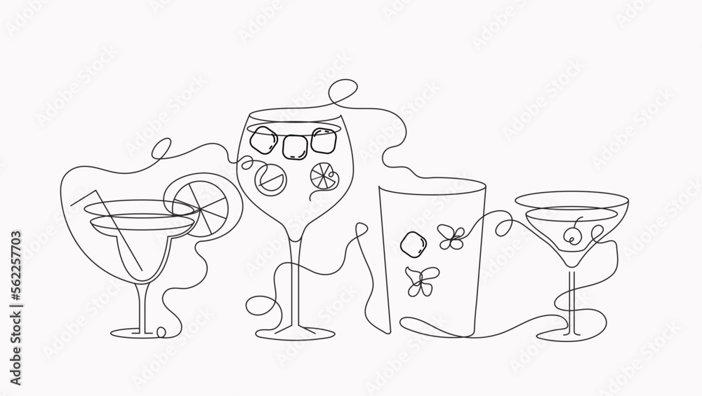 Cocktails line set. Collection of graphic elements for website. Tropic ...