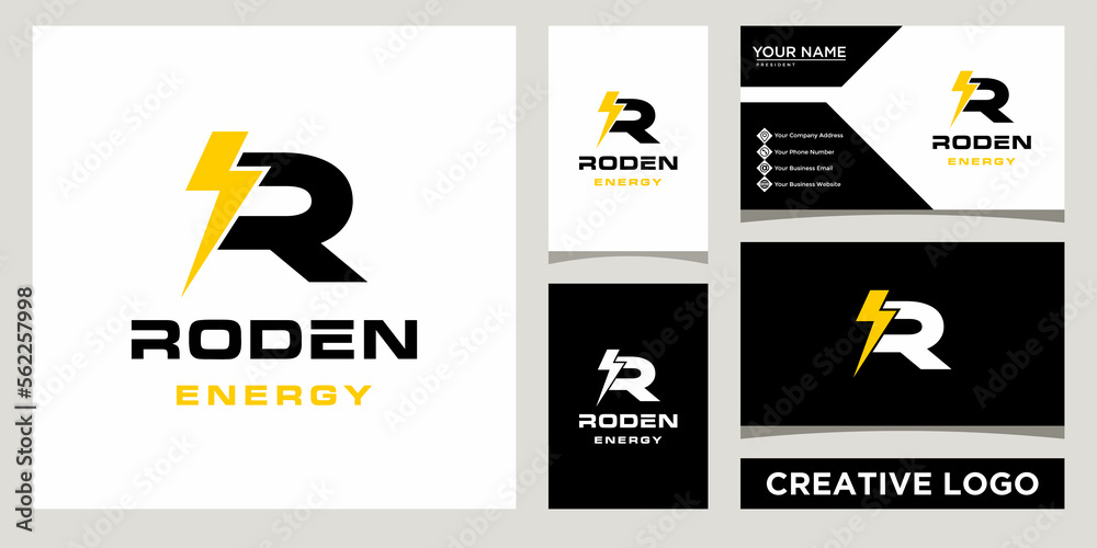 Initial Letter R Electric Logo icon design Template with business card ...