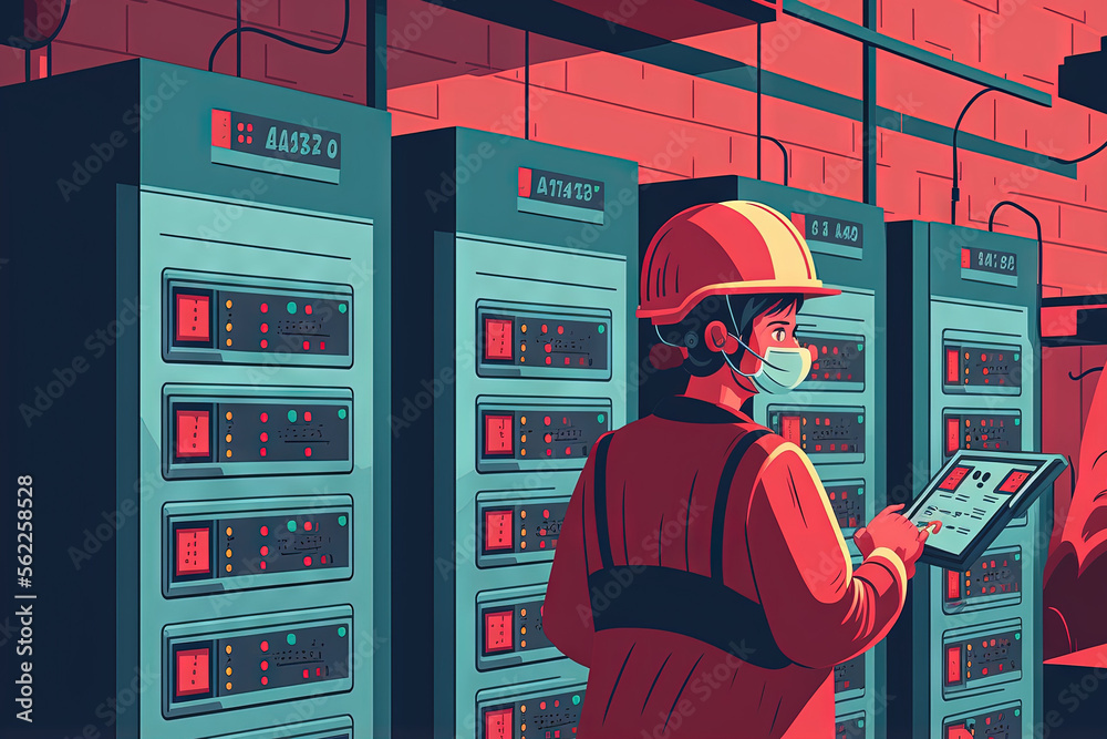 technician Checking doing work Maintenance fire alarm system in a ...