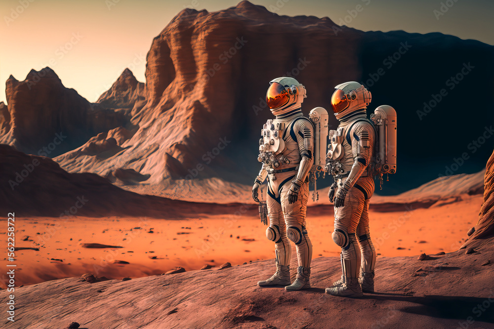 Exploring the Martian Frontier: Generative Art Depicting Two Astronauts Standing on the Surface ...