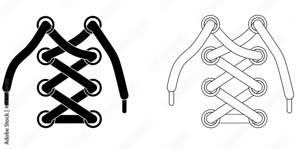 outline Silhouette shoelace icon set isolated on white background Stock ...