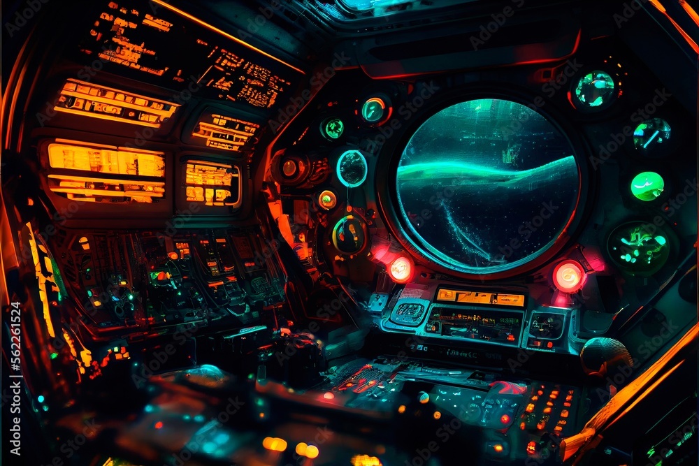 View from the cockpit of a spaceship captain rushing through space at ...