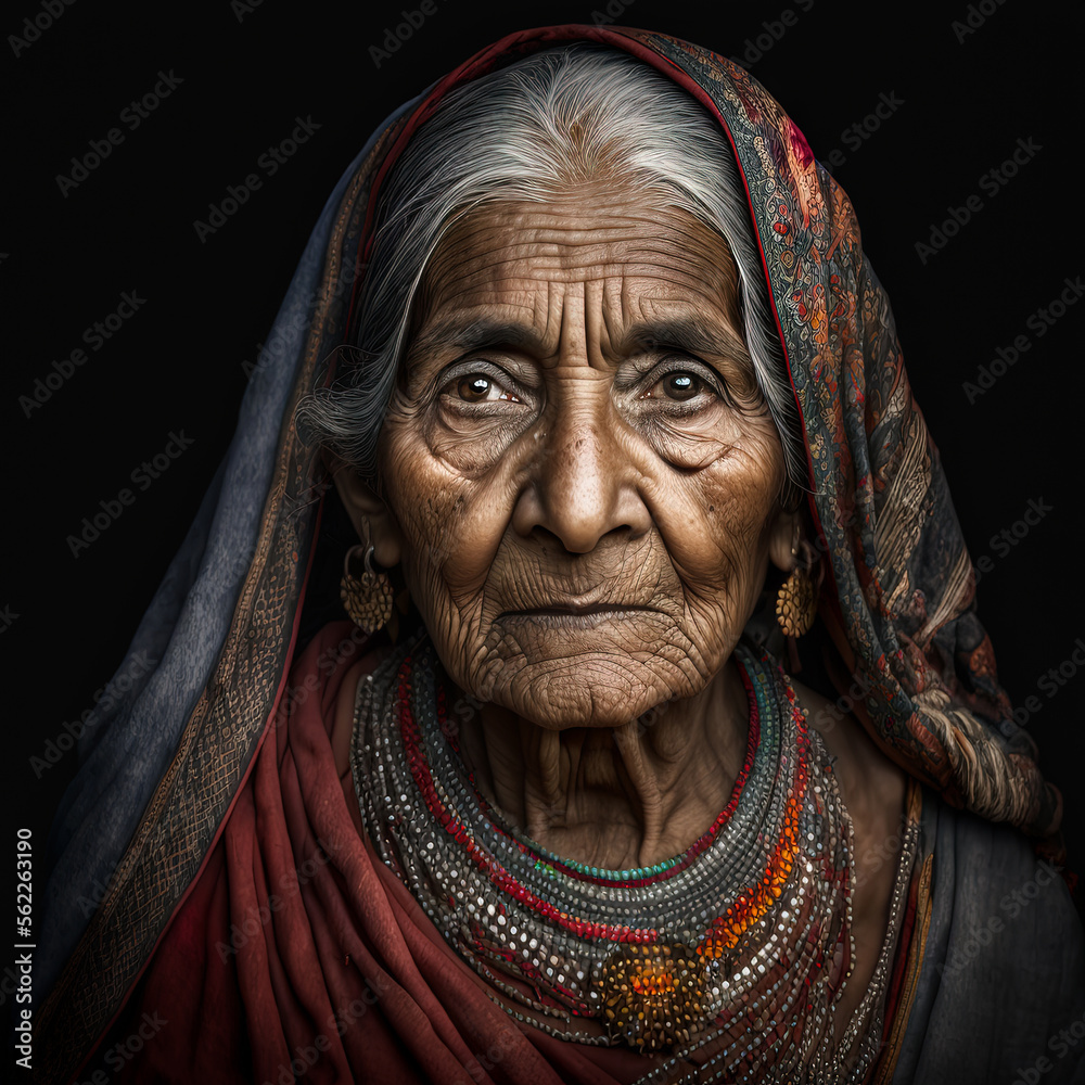 Old Eastern Indian woman dressed dressed in commonly traditional ...