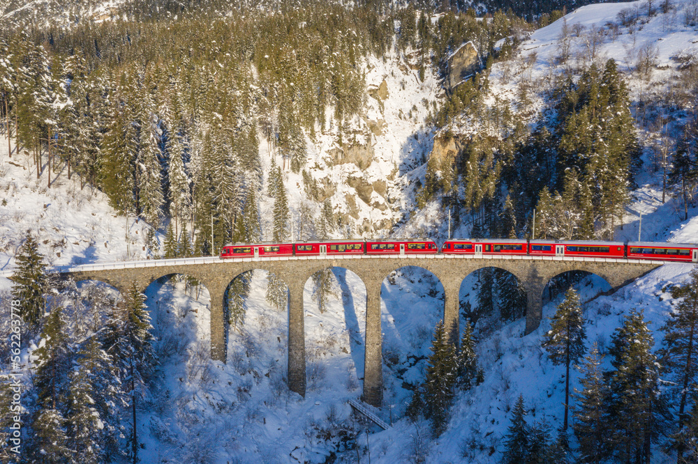 Bernina Express train on Landwasser Viaduct, Filisur, Switzerland Stock ...