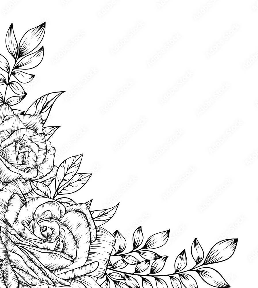 outline rose flower frame border decoration Stock Illustration | Adobe ...