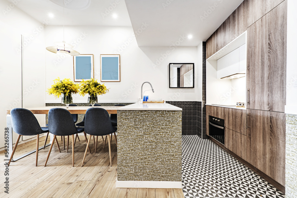 Studio apartment for vacation rental with an open kitchen with wooden ...