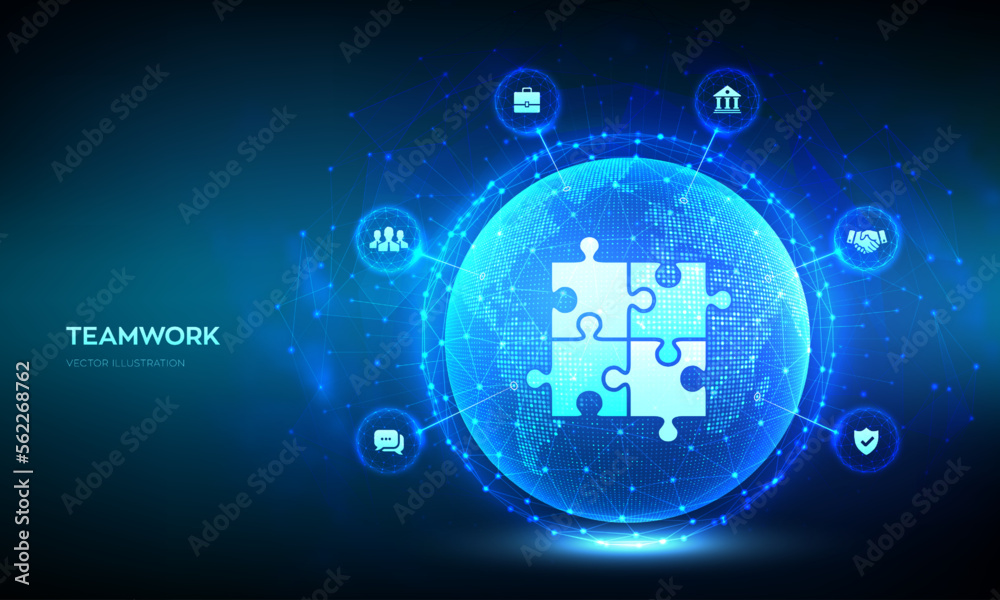 Teamwork technology concept. Business Partnership. Global cooperation ...