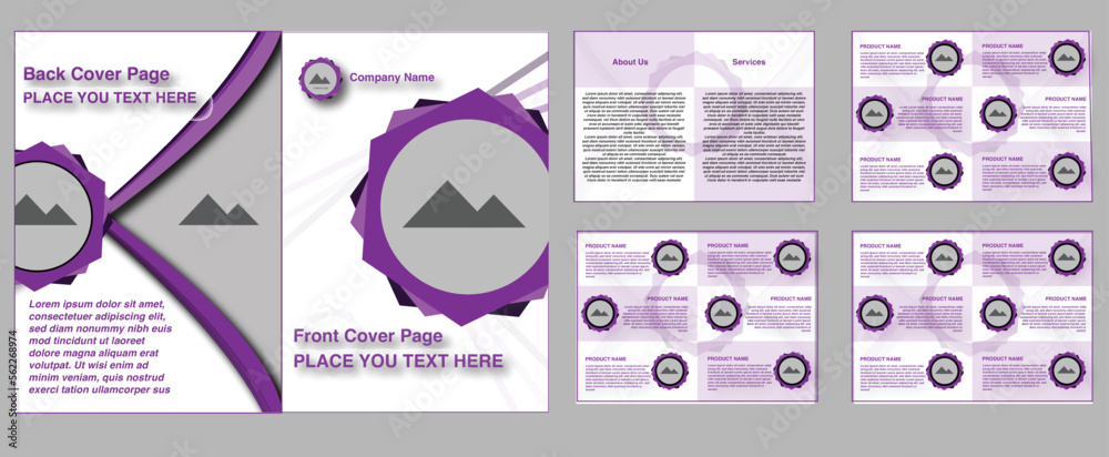 Purple Shaped product catalog design layout Stock Vector | Adobe Stock