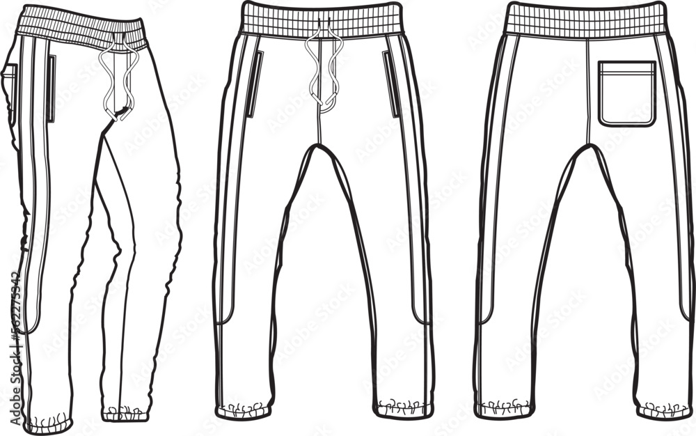 Jogger Fashion Flat Template Vector Sketch Stock Vector | Adobe Stock