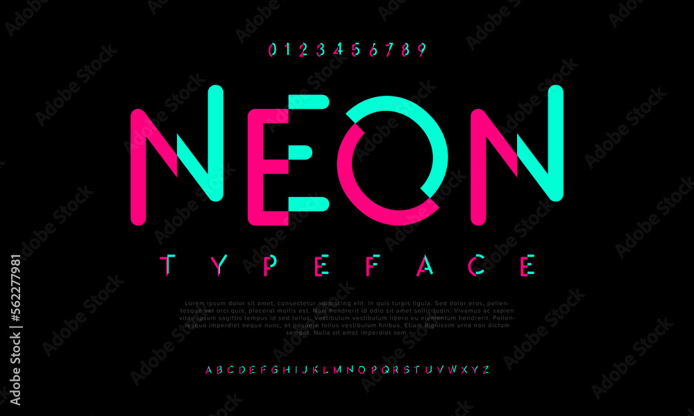 Neon led typography sans serif urban font for logo branding, digital ...