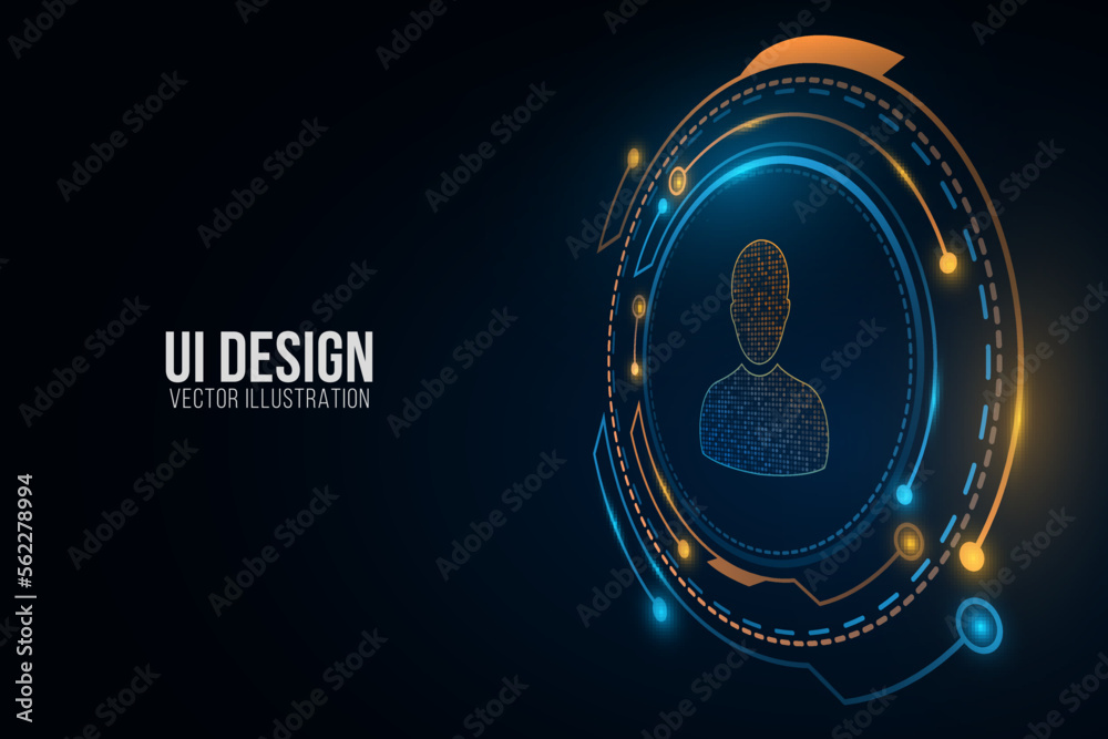 Futuristic user display wtih glowing HUD round. Storage of network user ...