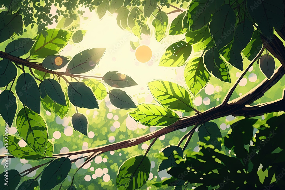 A look upward reveals sunlight filtering through forest trees. Sporadic ...