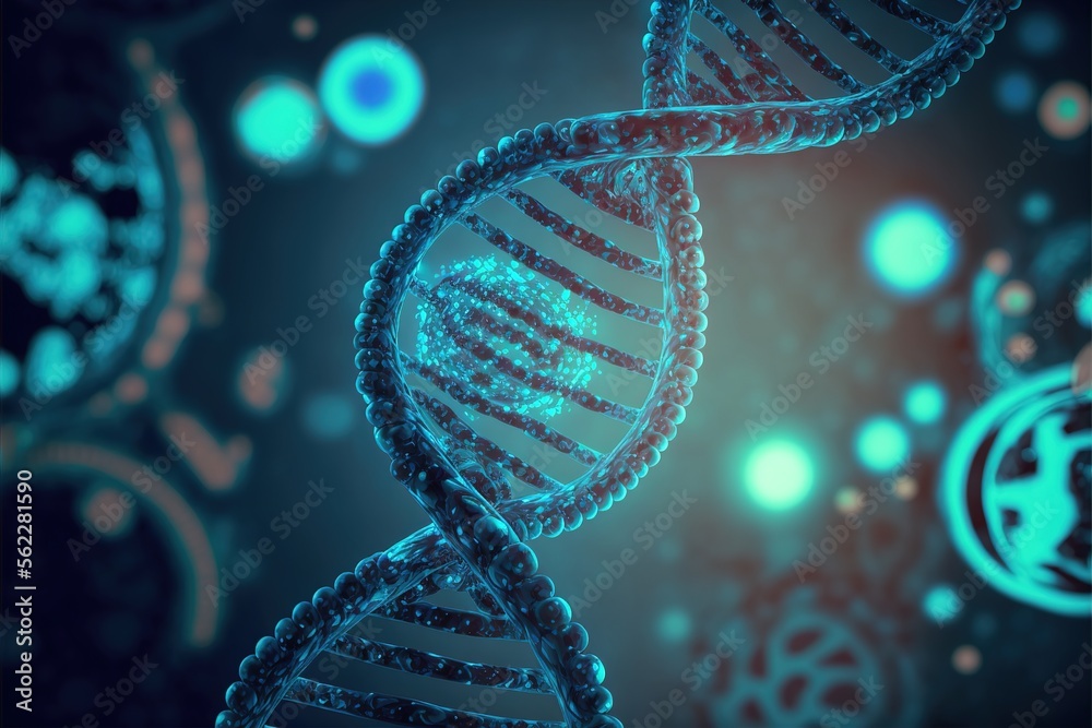 3d rendered genetic illustration of human dna under microscope created ...