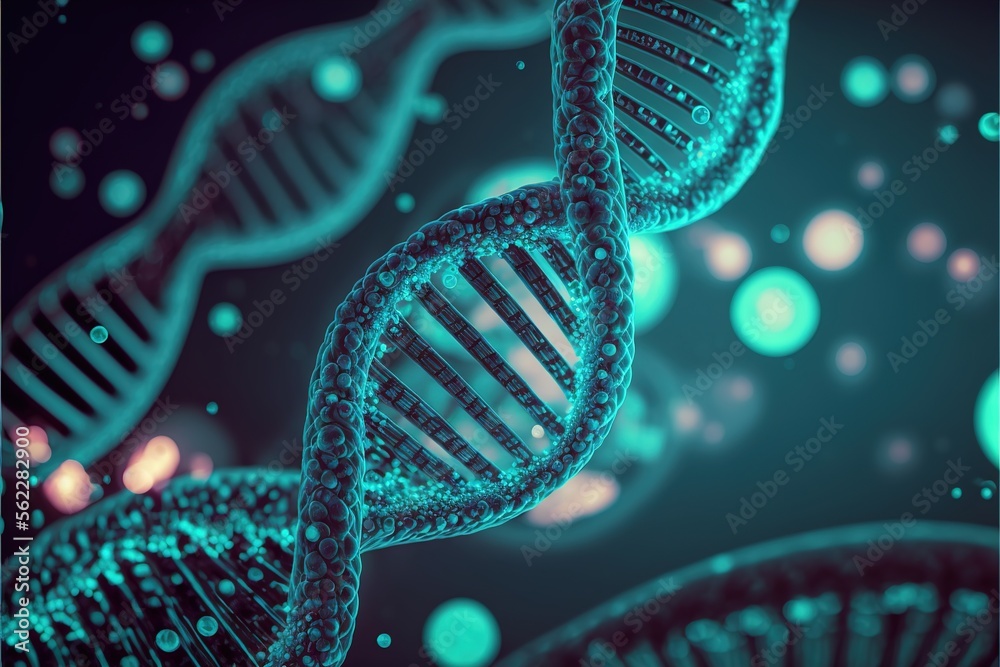 3d rendered genetic illustration of human dna under microscope created ...