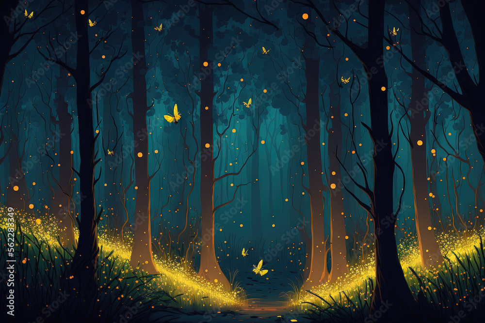 Fireflies, a scene from a woodland at night. high resolution, 4k ... Fireflies, a scene from a woodland at night. high resolution, 4k ...