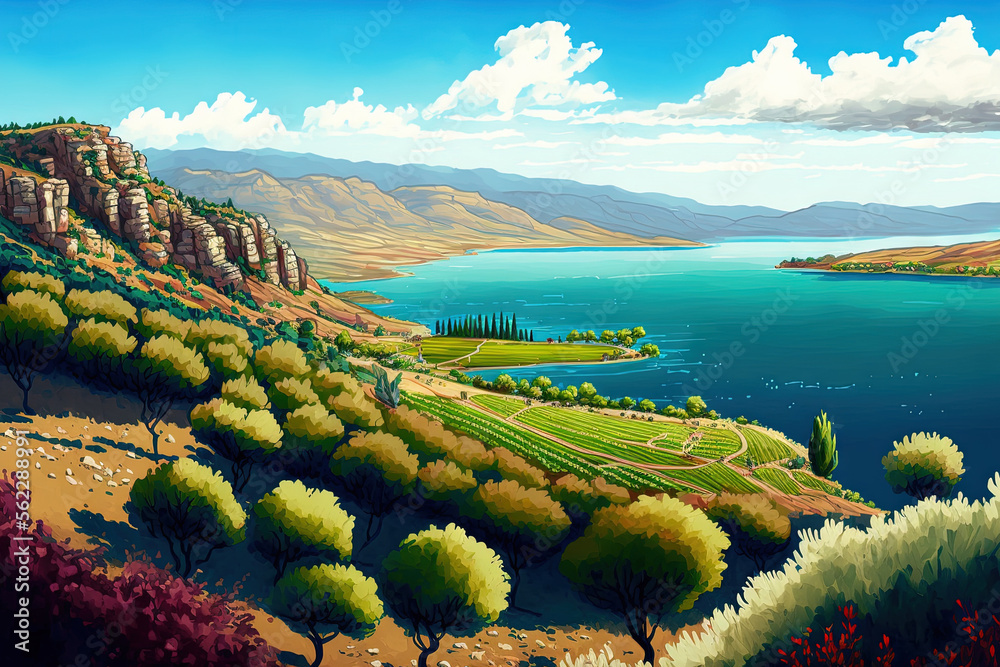 Panoramic view of Lake Tiberias, the Galilee, and the Sea of Galilee ...