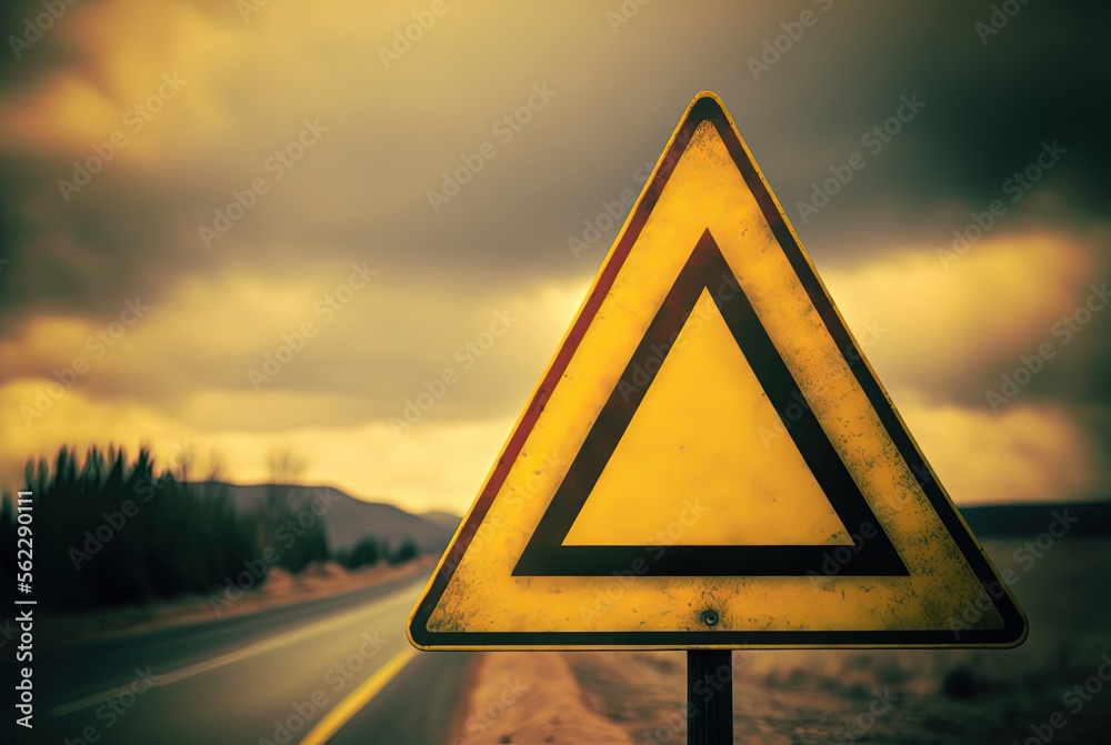 yellow triangle sign with empty space with road background Generative ...