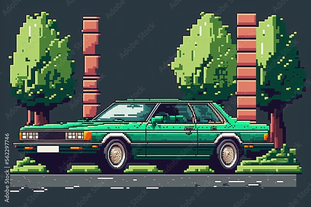 Pixel art old car, background in retro style for 8 bit game, Generative ...