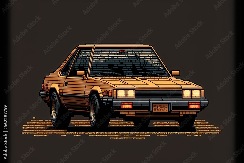 Pixel art old car, background in retro style for 8 bit game, Generative ...