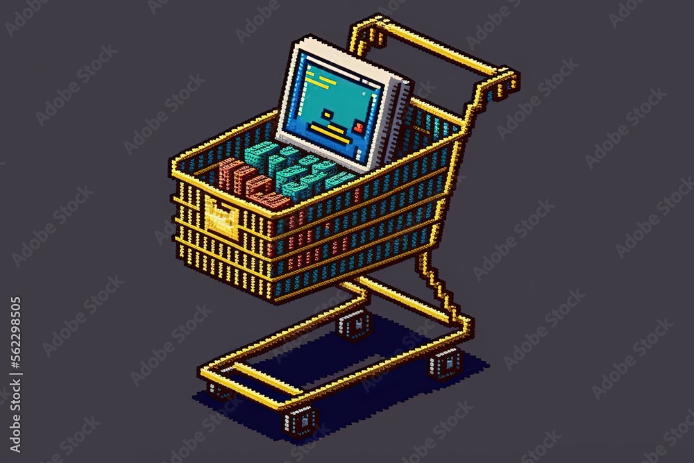 Pixel art shopping cart, retro style item for 8 bit game, Generative AI ...