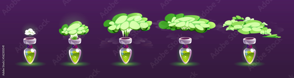 Potion bottle with puff cloud animation set isolated on background ...
