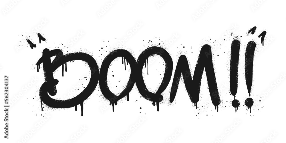 Spray painted graffiti Boom word in black over white. Boom drip symbol ...