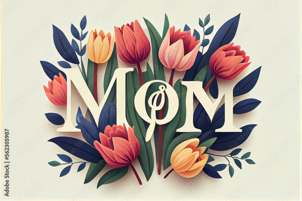 cartoon style illustration of flowers for congratulation to mother's ...