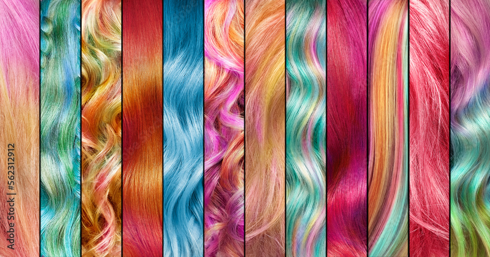 Collage of hair color palette. Hair colours set. Tints. Dyed Hair color ...