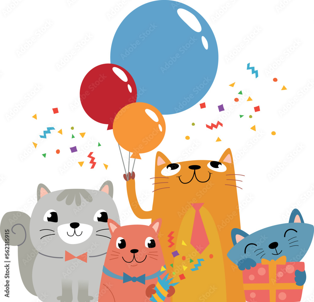 The group of funny cats for birthday card to congratulate colleagues or ...