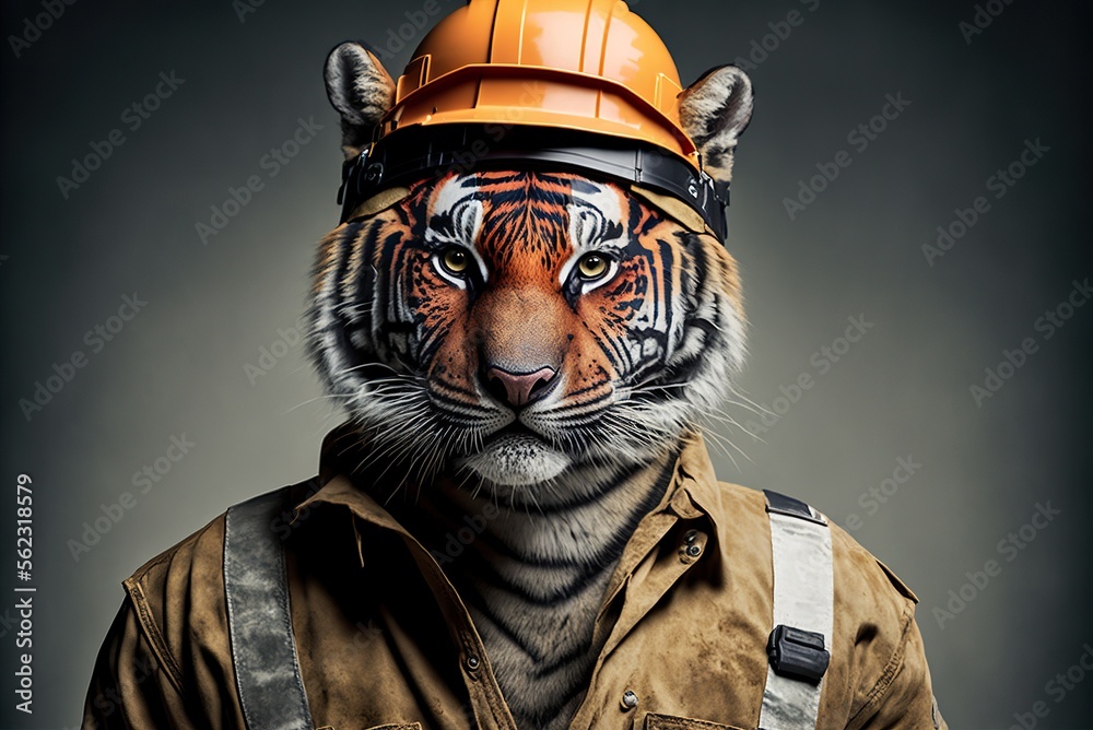 Tiger in a construction workers suit created with Generative AI ...