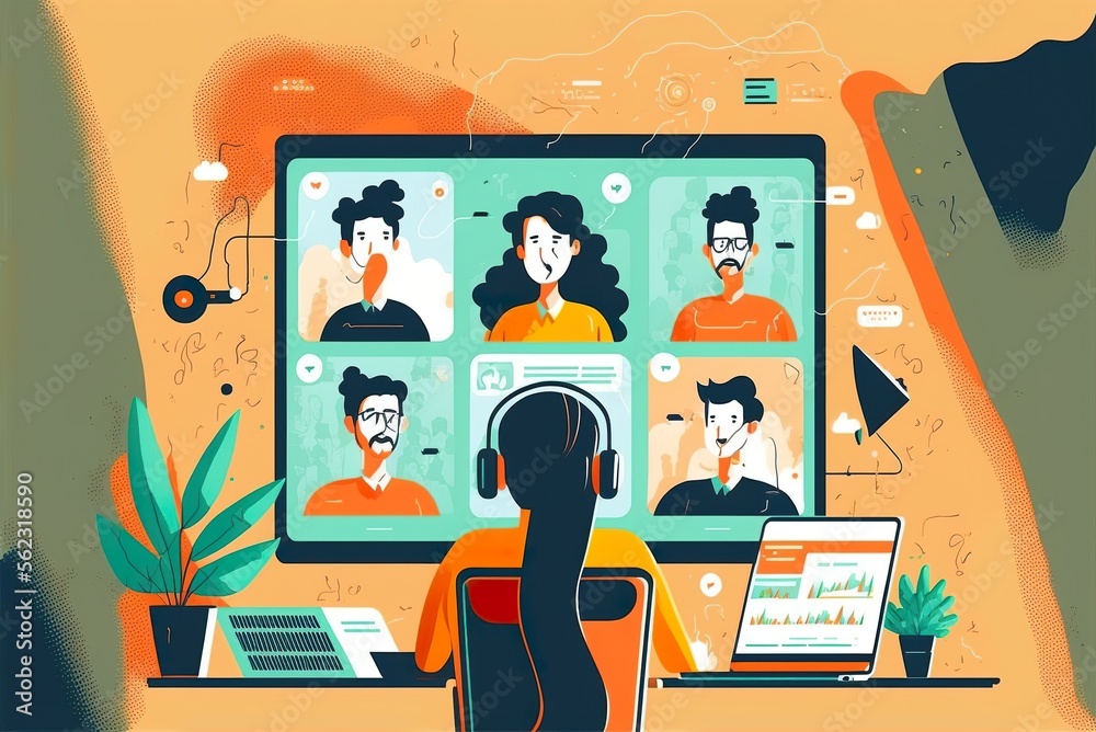 Zoom meeting video conferencing illustration created with Generative AI ...