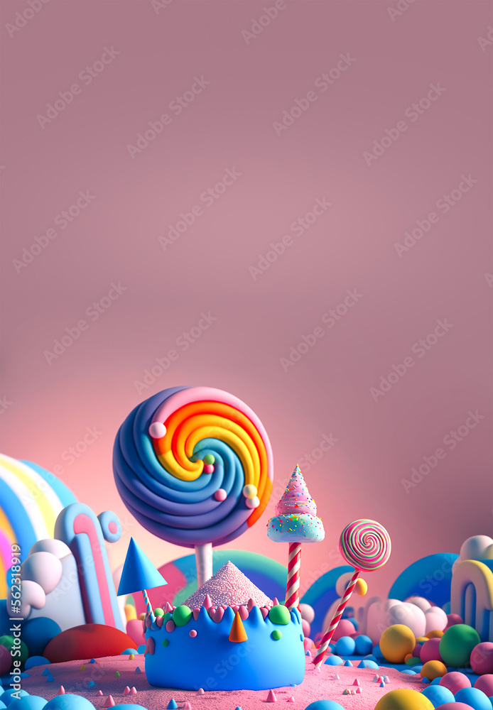 3D Render, Fantasy Colorful Candyland Background. Stock Illustration ...