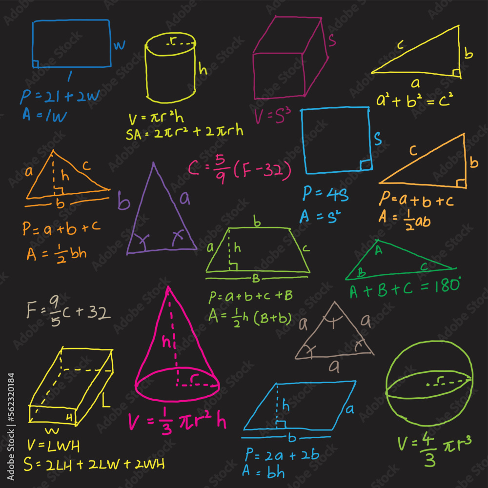 Geometric Formulas, Educational physics vector seamless pattern with ...