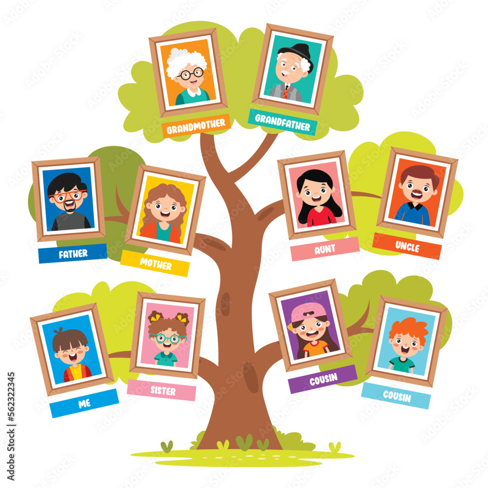 Cartoon Illustration Of A Family Tree Stock Vector | Adobe Stock