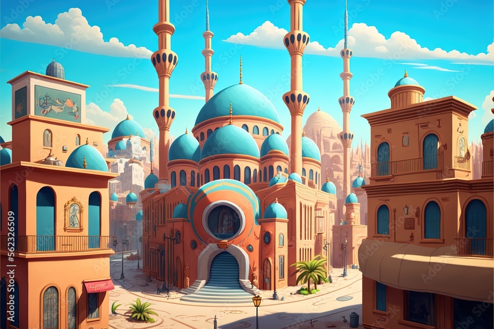 Islamic Mosques A Digital Art Illustration Showcasing the Beauty of ...