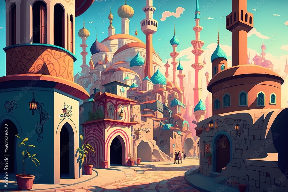Islamic Mosques A Digital Art Illustration Showcasing the Beauty of ...