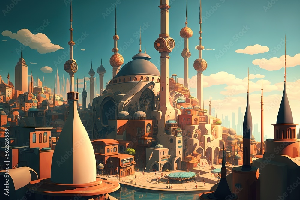 Islamic Mosques A Digital Art Illustration Showcasing the Beauty of ...