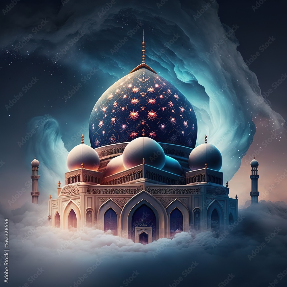 Islamic Mosques A Digital Art Illustration Showcasing the Beauty of ...