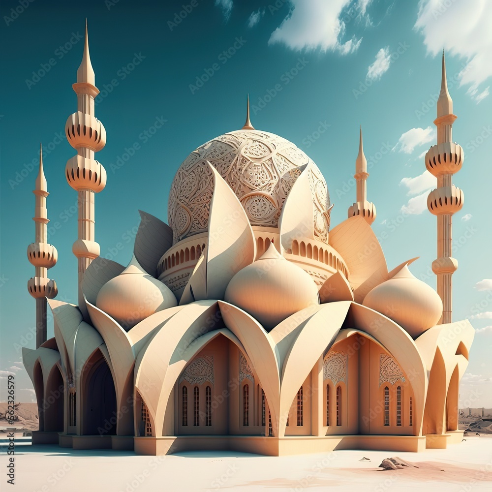 Islamic Mosques A Digital Art Illustration Showcasing the Beauty of ...