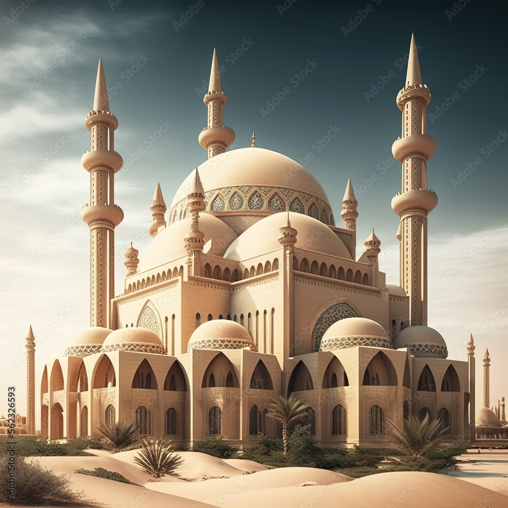 Islamic Mosques A Digital Art Illustration Showcasing the Beauty of ...